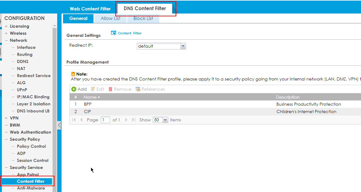 Firewall [USG/USGFLEX/VPN/ATP] - Configure Web / DNS Content Filter ...