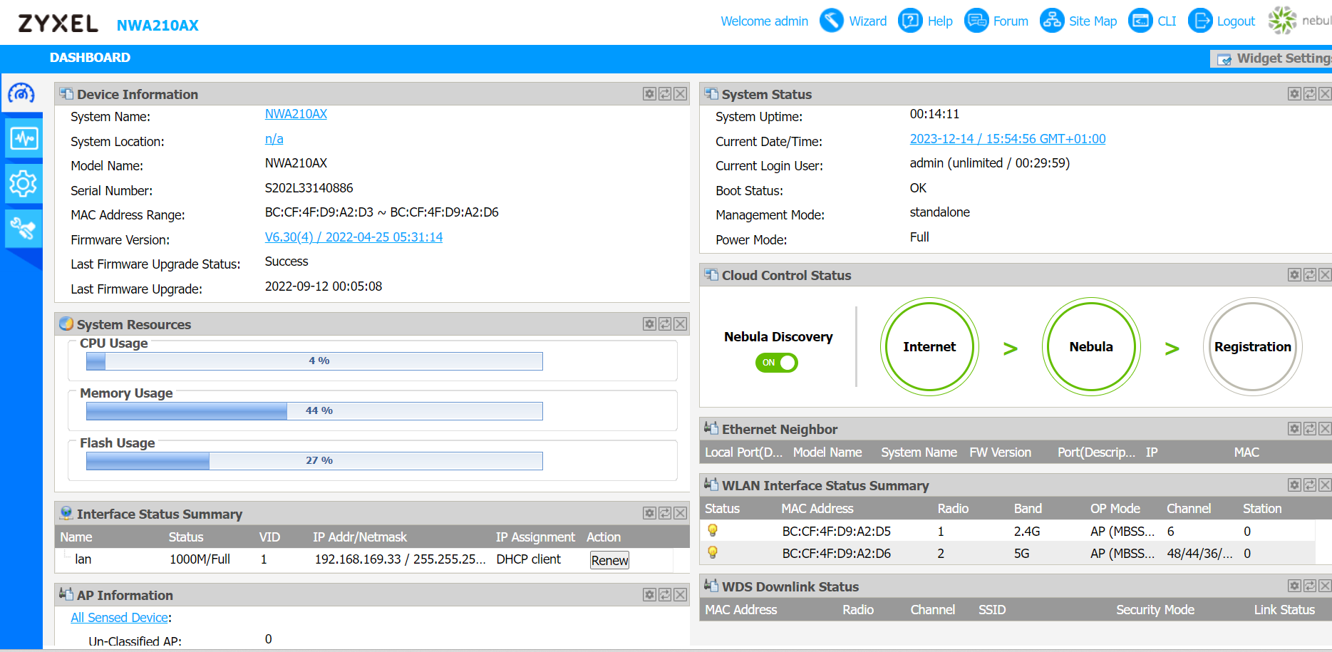 Zyxel Access Point [NWA210AX] - first launch and initialization of the ...
