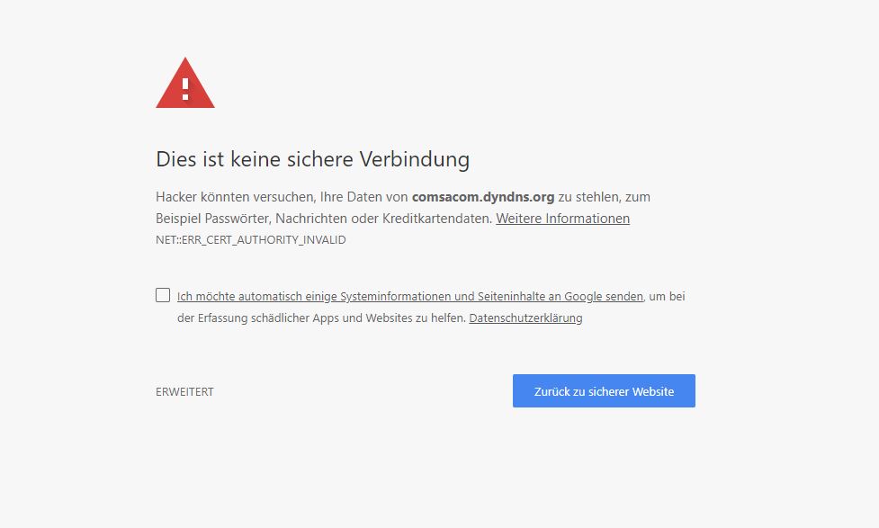 "Dies ist keine sichere Verbindung"- Warnung auf einer Web-GUI / VPN ...