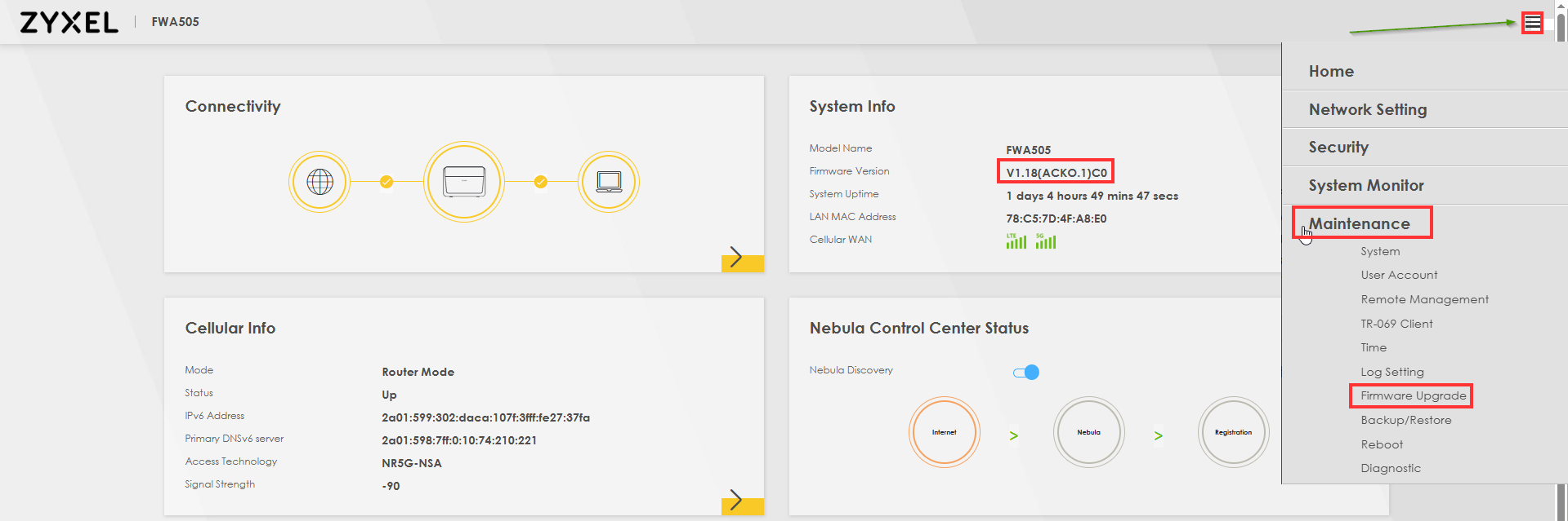 Router Zyxel Nebula 5G [Serie FWA] - Come aggiornare il firmware e i ...