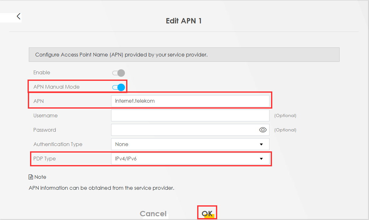 Zyxel FWA Series Router [APN och roaming] - Konfigurera APN manuellt ...